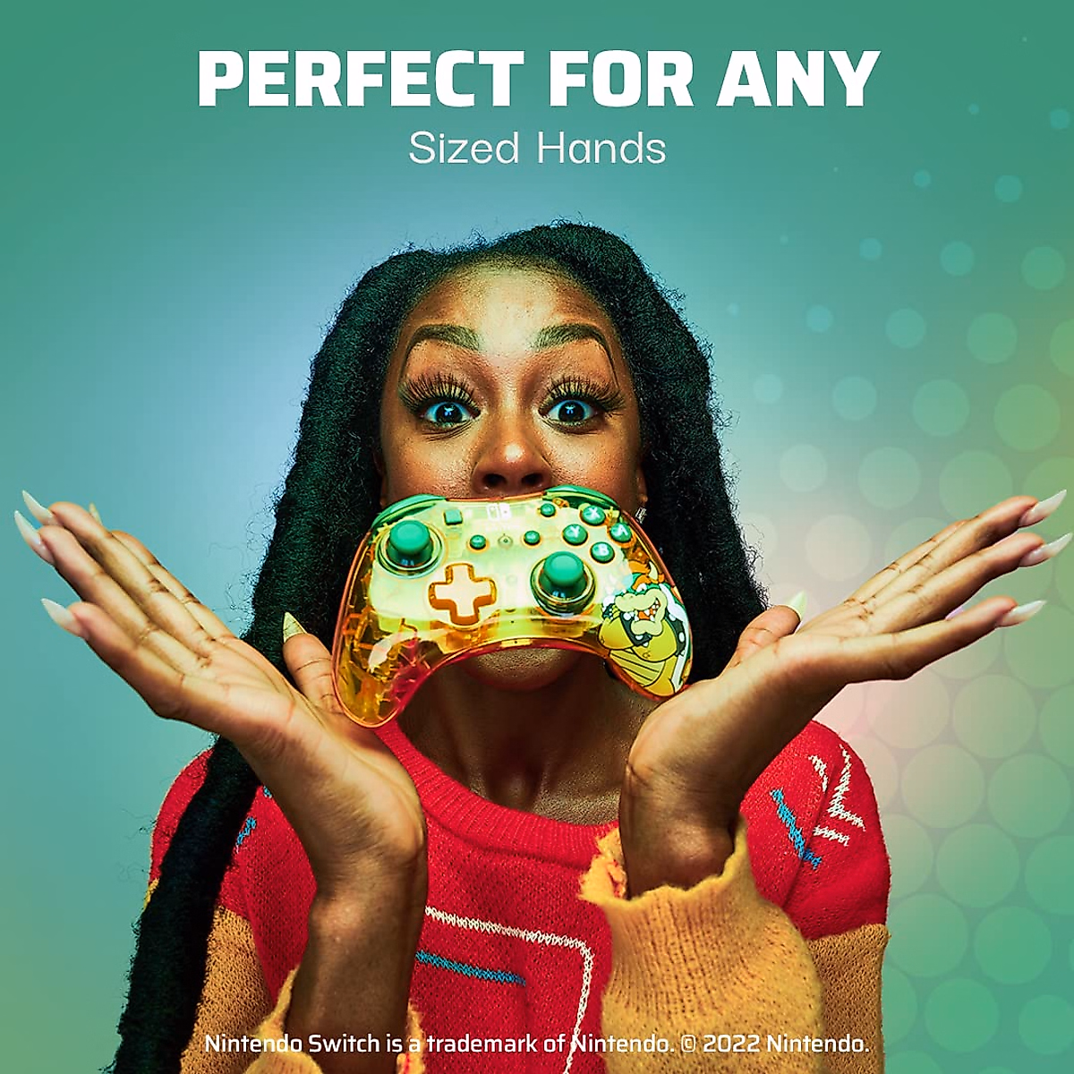 PDP Gaming Rock Candy Wired Power Nintendo Switch Pro Controller, Officially Licensed Lite/OLED Compatible Gamepad, Super Mario Brothers - Lemon Bomb Bowser (Orange/Green)