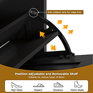 GarveeHome Rattan Shoe Storage Cabinet with 3 Flip Drawers, Freestanding Organizer with Adjustable Shelves for Entryway, Narrow Shoe Rack Cabinet for Hallway, Easy Assembly, Black