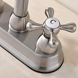 SHACO Brushed Nickel Bathroom Faucet, 4 Inch Centerset RV Camper Bathroom Faucet, 2 Cross Handle 360° Swivel Spout Lavatory Basin Bath Vanity Bathroom Faucets for Sink 3 Hole or 2 Hole