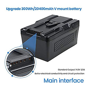 REYTRIC Upgrade 300Wh(20400mAh) V Mount/V-Lock Battery with Upgrade 5A Output D-tap Charger and D-Tap Cable