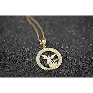 CaliRoseJewelry 14k Saint Michael Pray for Us Round Charm Pendant Necklace in Yellow Gold, 20"