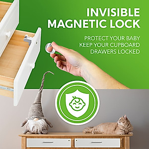 Cabinet Lock for Babies, Magnetic Child Safety Lock, Cupboard and Drawer Baby Proofing Lock, Invisible Magnetic Lock, Easy Installation (10 locks + 2 keys)