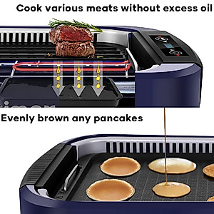 Smokeless Indoor Grill, CUSIMAX Electric Grill with Tempered Glass Lid, 1500 Indoor Grill & Flat Top Griddle for Cusimax Smokeless Grills, Pancake Griddle Plate, Dishwashe-safe, Blue
