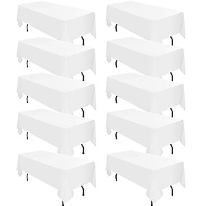 10 Pack Polyester Tablecloth, 60 x 102 Inch White Polyester Table Cloth for 6 Feet Rectangle Tables, Stain and Wrinkle Resistant Washable Table Cover for Kitchen Wedding Banquet Restaurant Party
