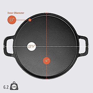 Legend Cast iron Pizza Pan | 14” Steel Pizza Cooker with Easy Grip Handles | Deep Stone for Oven or Griddle for Gas, Induction, Grilling | Lightly Pre-Seasoned Cookware Gets Better with Use