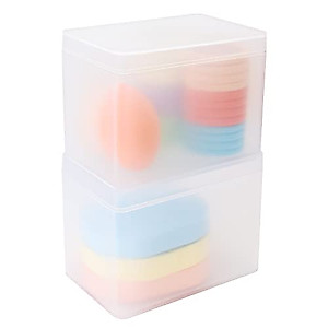 Cotton Swab Holder 2-Pcs Bathroom Canisters, Clear Plastic Storage Box With Hinged Lids, Makeup Organizer-Suitable for Q-Tips, Cotton Balls, Cotton Pads, Lipsticks, Cosmetics (2 Middle Boxs)