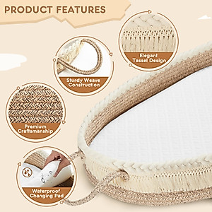 HARPPA Baby Changing Basket, Moses Basket with Waterproof Pad and Blanket, Portable and Washable Woven Basket for Dresser and Diaper Changing Baby Nursery(Brown)