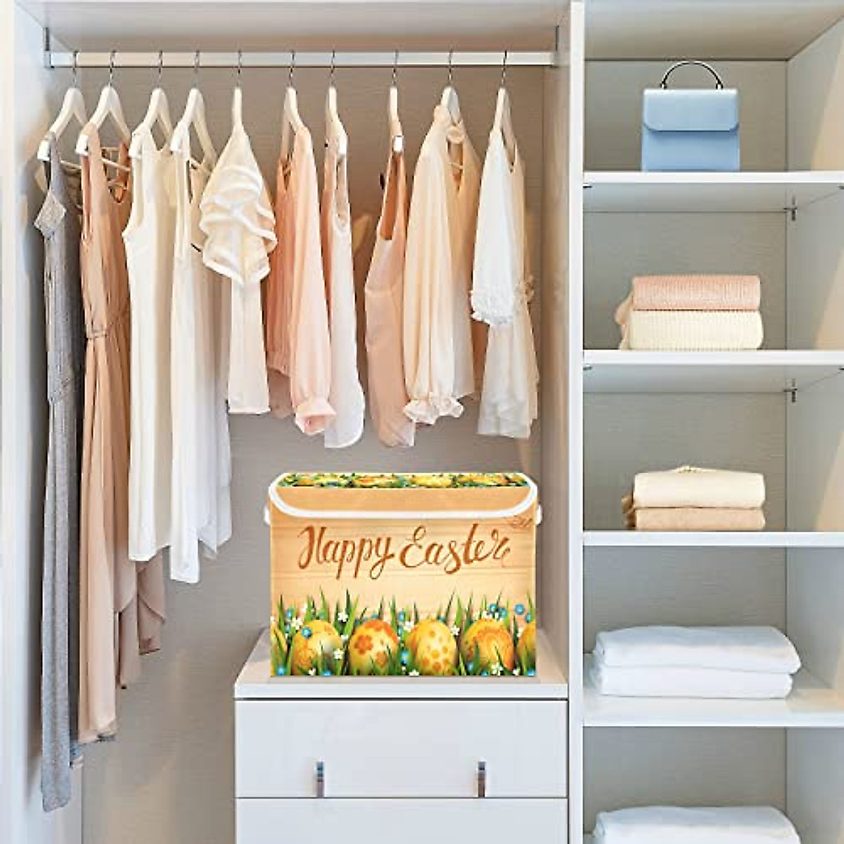 senya Easter Storage Baskets Collapsible Storage Bins with Lids,Happy Easter Eggs Flowers Storage Boxes Clothes Baskets for Organizing(B06D22020)