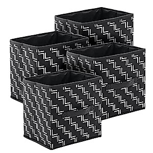 Deconovo Storage Bins, 10.5x10.5x11 Inch, Foldable Cube Organizer with Dual Handle, Fabric Organizing Basket for Closet, Playroom (Set of 4, Black, Wave Pattern)