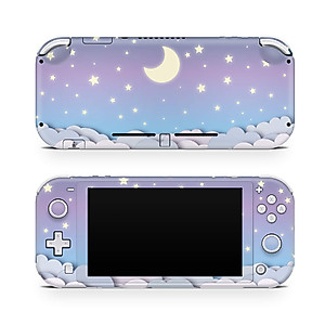 Tacky Design Clouds Decal Skin Compatible with Nintendo Switch Lite Skin Wrap, Pastel Starry Skin with Purple Sky and Moon for Nintendo Switch Lite Cover, Premium Vinyl 3M Full Wrap Decal.