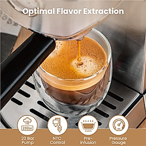 Gevi Espresso Machine 20 Bar with Auto Milk Frother, Professional Espresso Maker with Adjustable Shot Volume, Compact Cappuccino & Latte Machine, Stainless Steel, Gift for Coffee Lover, Home Baristas