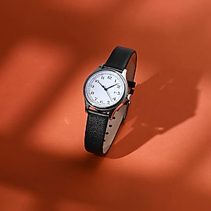 WOCCI 14mm Lug Width, Elegant Watch Band, Genuine Leather Replacement Strap with Silver Buckle (Black)