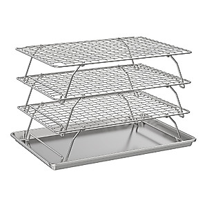 SafBbcue 3 Tier Cooling Rack with Baking Sheet Pan for Cookies Cakes Pies, Cake Layers, Finger Foods 304 Stainless Steel Oven and Dishwasher Safe