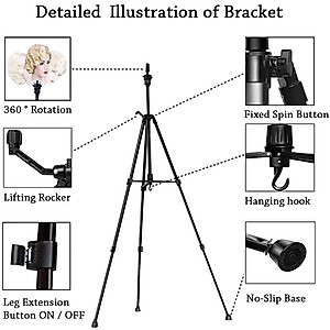 DANSEE Wig Stand Tripod, Metal Mannequin Head Stand Adjustable (24 - 64 inch)