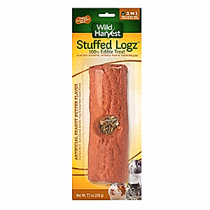 Wild Harvest Stuffed Logz 1 Count, Edible Treat for Rabbits, Guinea Pigs and Chinchillas, Artificial Peanut Butter Flavor