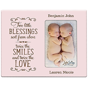 LifeSong Milestones Personalized New Baby Gifts for Twins Picture Frame for Boys and Girls Custom Engraved Photo Frame for New Parents Nana,Mimi and Grandparents (Pink)