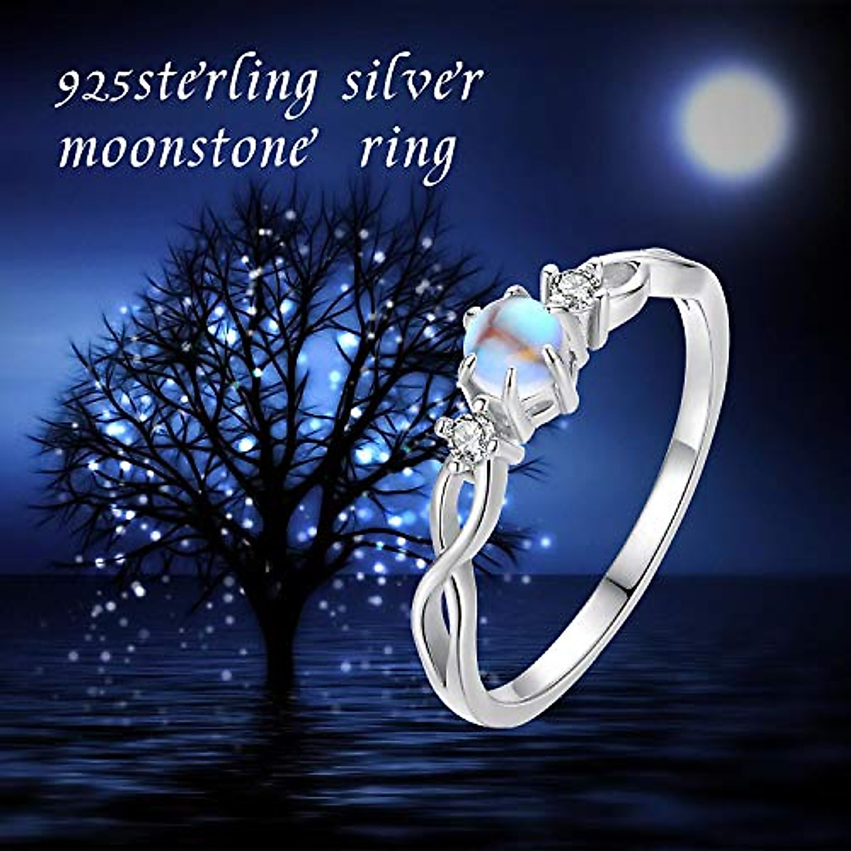 Cuoka Moonstone Ring 925 Sterling Silver Rainbow Moonstone Infinity Ring for Women Promise Rings Moonstone Jewellery for Engagement Anniversary Wedding Rings (Moonstone, 7)
