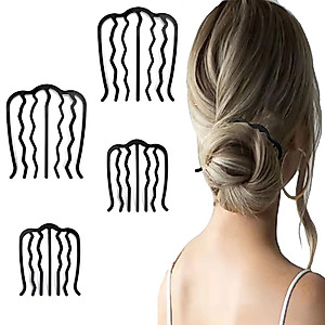 BAINESS 4 Pcs Metal U Shape Teeth Alloy Hair Accessories - Black Hair Fork Clips, Side Combs, Updo Bun Pins for Women Hair Styling