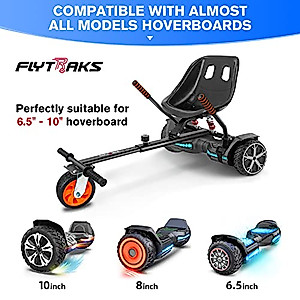 FLYTRAKS K2 Hoverboard Go Kart with Rear Shock Absorption, Hoverboard Seat Attachment Accessory for 6.5" 8" 10" Hover Board, Adjustable Frame Length & Off-Road Rubber Wheel
