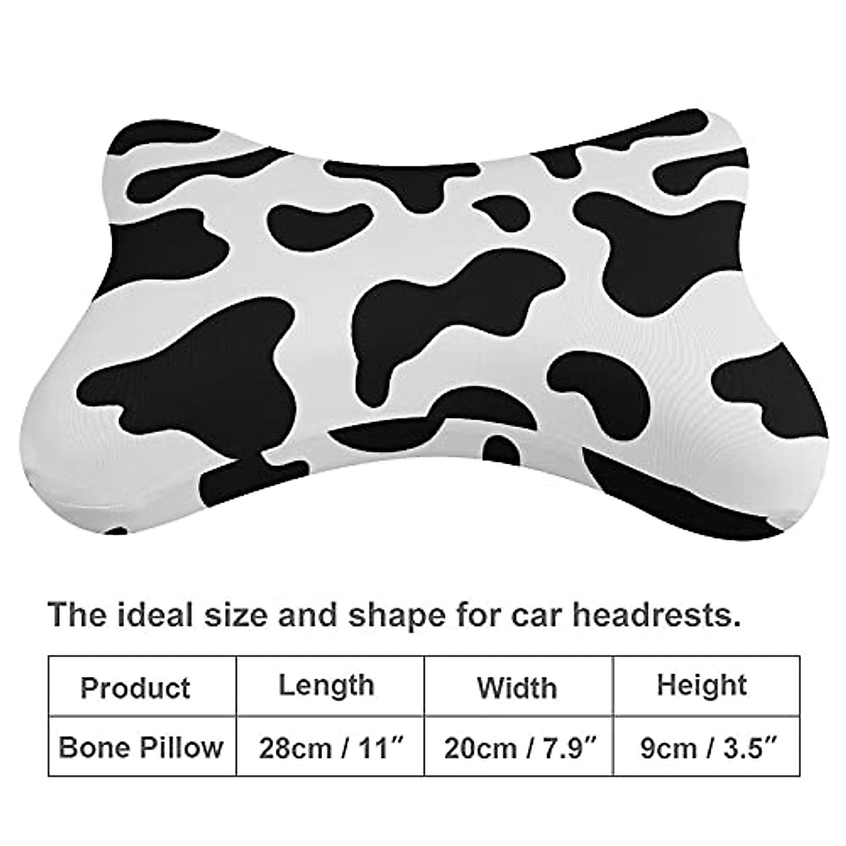Bagea-Ka Cowhide Milk Cow Print 2PCS Car Neck Pillow Memory Foam Head Rest Support Cushion for Travel Car Seat Reclining Gaming Office Chair