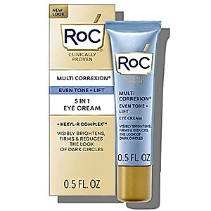 RoC Multi Correxion 5 in 1 Anti-Aging Eye Cream for Puffiness, Under Eye Bags & Dark Circles, Skin Care Treatment with Shea Butter, 0.5 Fl Oz (Packaging May Vary)