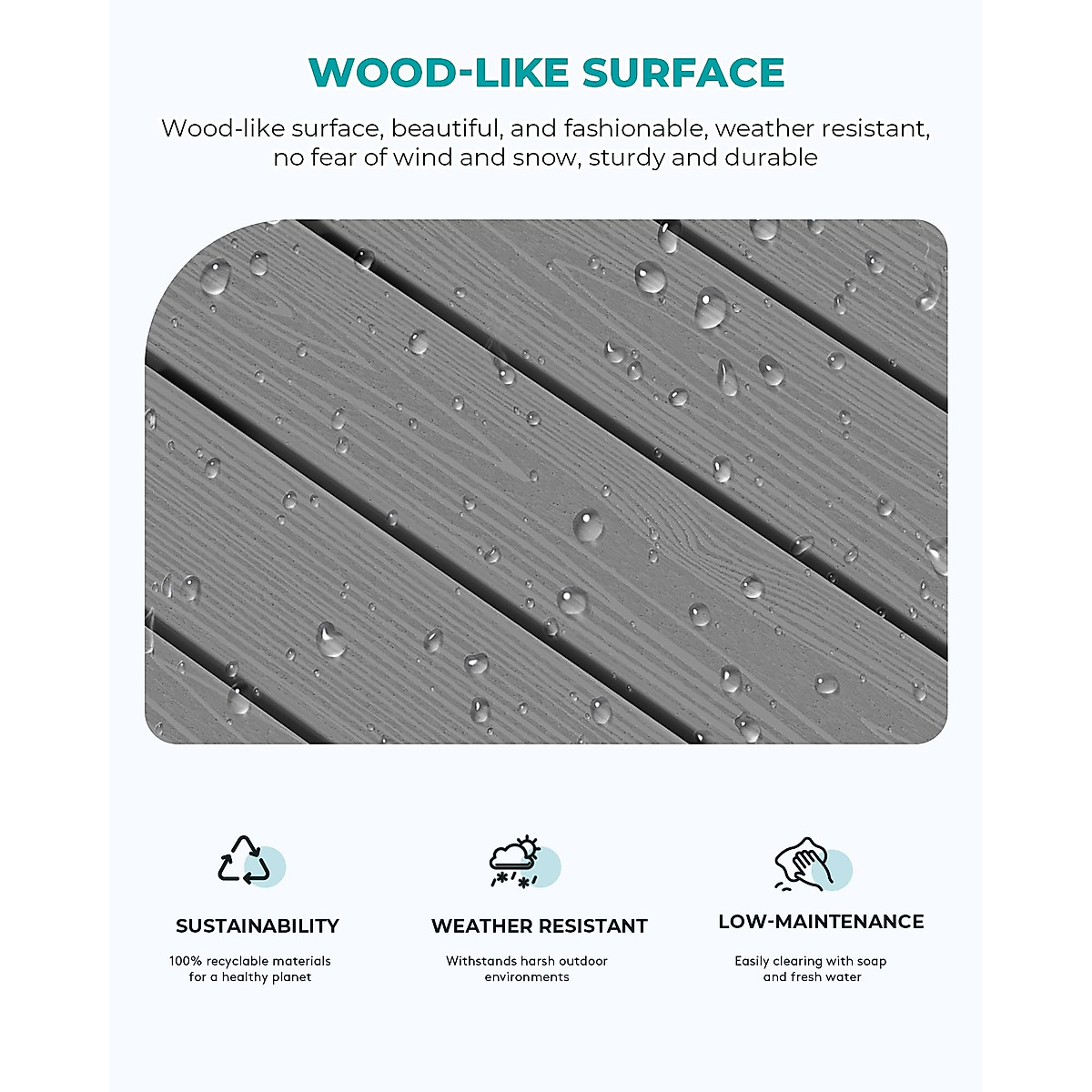 SERWALL HDPE Patio Coffee Table, Rectangle Outdoor Coffee Table, All Weather Patio Table for Deck, Pool, Balcony, Indoor or Outdoor Use, Grey