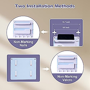 JUMEIHUI Bedside Shelf Wall Mount, Adhesive Bedside Shelf Accessories Organizer with Hooks and Cable Clips,Dorm Bedside Wall Storage for Phone, Remote, Earphone, Kindle,Plastic(White)