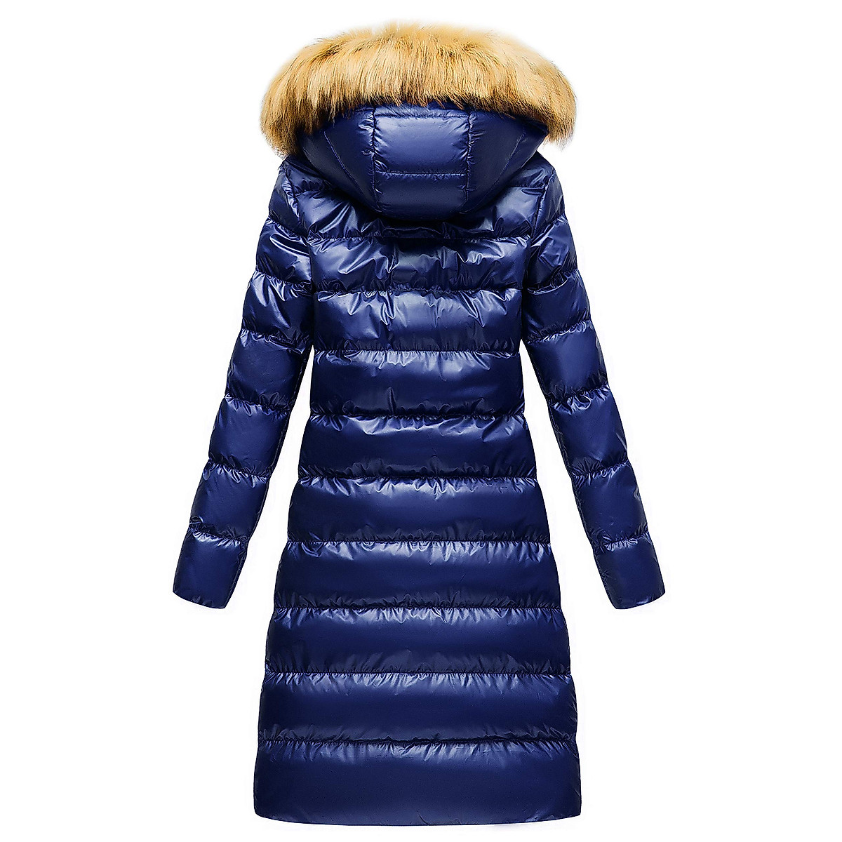 CREATMO US Women's Long Puffer Bubble Coat Hooded Jacket Shiny Puffer Plus Size Coat Navy 3XL