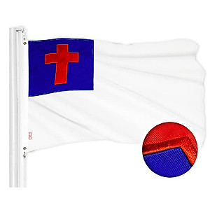 G128 Combo Pack: USA American Flag 3x5 Ft Embroidered Stars & Christian Flag 3x5 Ft Embroidered