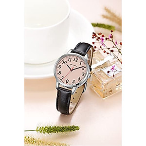 BRIGADA Women's Watch Nice Fashion Elegant Pink Black Leather Band Ladies Watch for Women