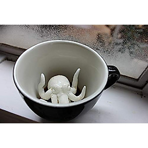 CREATURE CUPS Cthulhu Ceramic Cup (11 Ounce, Black Exterior) - Creepy Cups - Hidden Animal Inside Mug - Birthday, Halloween, Spooky Gift for Coffee & Tea Lovers
