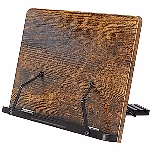Book Stand for Reading,Large Recipe Book Holder with 5 Adjustable Height(13.4" x 9.5"), Foldable Wooden Cooking Bookstand for Textbook, Music Books, Tablet, pad