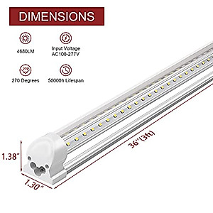 Kihung 3FT LED Shop Light Fixture, V Shape T8 Tube Light, 36W, 4680lm, 6000K, Linkable LED Shop Light Fixture, 3 Foot Tube Light, Corded Electric with Built-in ON/Off Switch (8 Pack)