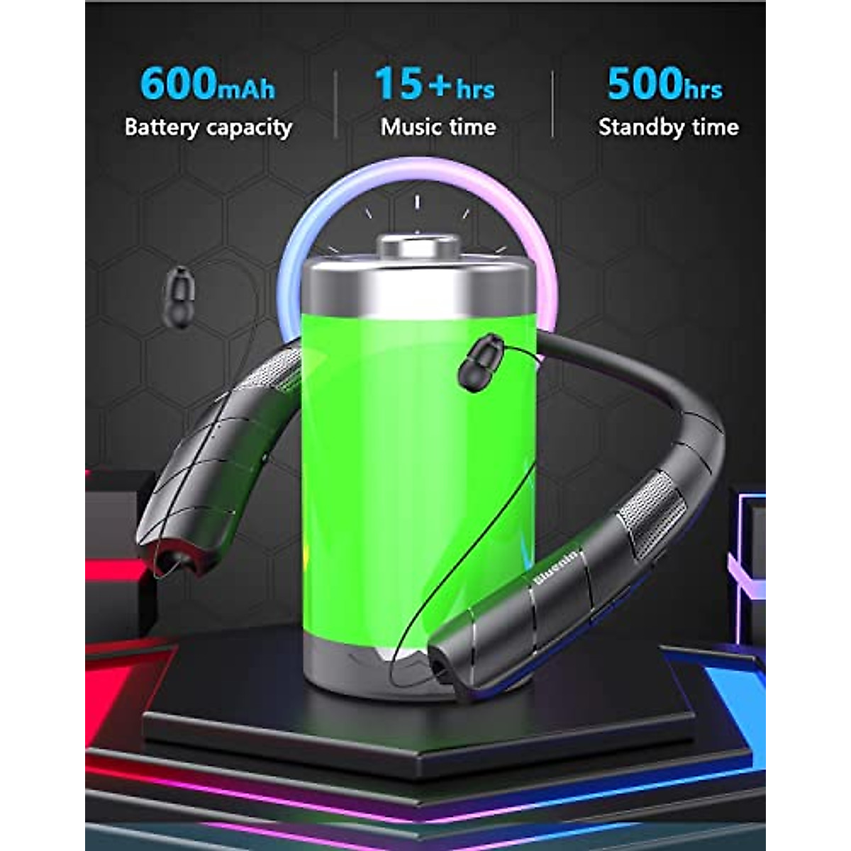 Bluetooth Headphones Speaker 2 in 1，Wireless Neckband Headphones Retractable Earbuds with Built-in TF Memory Card，3D Stereo Sound Wearable Speaker Personal Sports Headset Built in Mic (Black 2023)