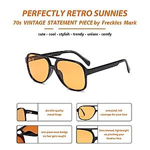 Freckles Mark Vintage Retro 70s Sunglasses for Women Men Classic Large Square Aviator Trendy Glasses (Tinted Yellow, Millimeters, 60)