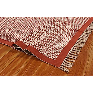 Handmade Geometric Tassel Rug Cotton Easy Washable Rugs Hand Block Printed Boho Area Rug Floor Carpet for Balcony Doormat Entryway Living Room Bedroom Hallway