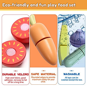 Treehouse kids, Wooden Food Set for Kids with Cookbook Magical Recipes, Wood Velcro Cutting Fruit and Vegetables Toy for Toddlers, Cooking Pretend Play, Kitchen Accessories, Early Education Toys