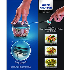 SIGNORAWARE Manual Food Processor, Vegetable Chopper -Easy Pull Hand String- Portable Stainless Steel Hand Food Chopper, Cutter, Garlic Mincer, Onion, Veggie, Fruit Chopper, Dicer w/Container (15 oz)