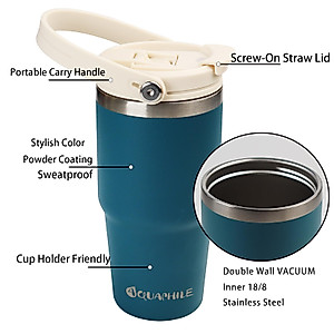 35oz Tumbler with Handle, Insulated Coffee Tumbler with Leak-proof 2-in-1 Lid and Straw, Double Wall Vacuum Insulated Coffee Mug, Portable Stainless Steel Water Bottle for Hot&Cold Drinks(Pink)