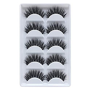 False Eyelashes, 3D Faux Mink Fake Eyelashes Handmade Dramatic Thick Crossed Cluster False Eyelashes Black Nature Fluffy Long Soft Reusable(5 Pairs)
