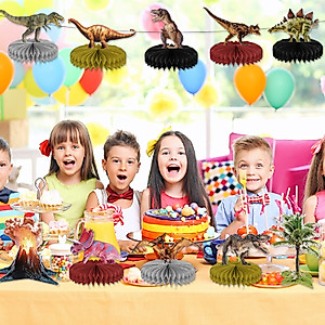 Tevxj 10 Pcs Dinosaur Centerpieces for Birthday Party 3D Dino Honeycomb Table Decorations Dinosaur Safari Jungle Animal Theme Baby Shower Table Paper Topper Stand Decor For Boys Girls Kids