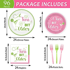 96pcs A Tini Bit Older Party Supplies Martini Paper Plates Napkins Weenies and Tini Dessert Party Tableware Set Hot Pink & Green Dinnerware for Birthday Bridal Wedding Baby Shower Decoration Serve 24
