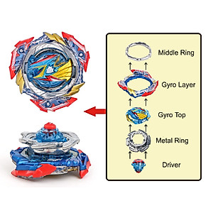 Mopogool Bay Blades Toy for Boys LR Sparking Launcher Grip, Bey Burst Evolution Battling Tops DB B-193 Booster Ultimate Valkyrie.Lg.V'-9 Starter Blade Blade Set Gaming Tops Kids Gifts