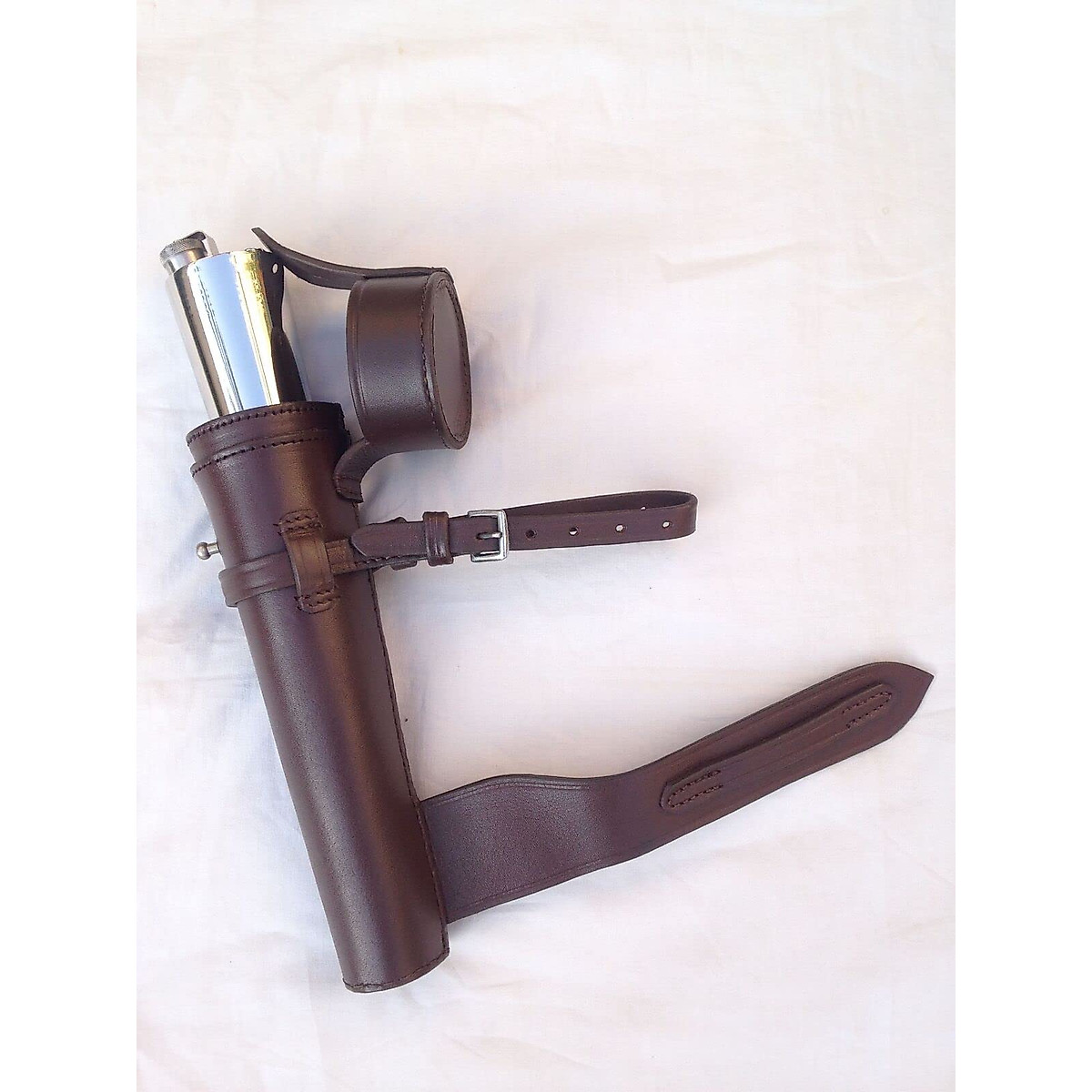 Horse Saddle Flask Set Saddle Hip Flask Brown Leather Cased stainless steel baton Saddle Flask Fox Hunting Horse Flask Riding Christmas Gifts For Him Her (Brown)