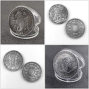 WaNana Constellation Copper Plated Silver Relief Coins Box-Commemorative Antique Lucky Silver Coins Love Mermaid Sun God Coins Pisces