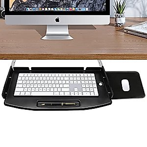 Desk Keyboard Tray with 360 Rotating Mouse Platform, 28"L X 10"W Keyboard Tray Under Desk, Steel Keyboard Shelf Sliding, Under Desk Mounted Keyboard Holder, Keyboard Drawer Under Desk Slide