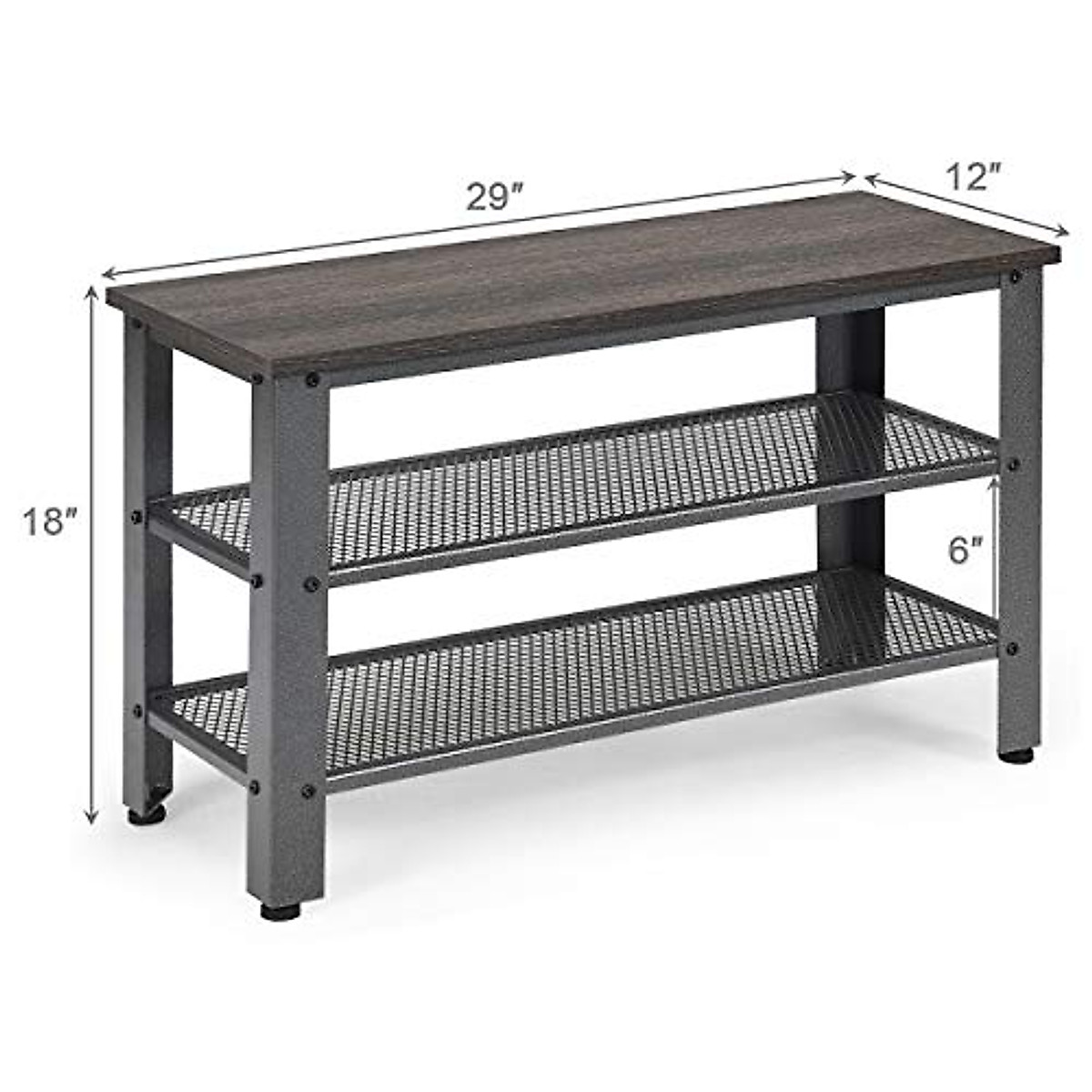 ADtest Industrial Bench, Entryway Rack with 2 Mesh Shelves, Shoe Storage Shelf Organizer, Sliver