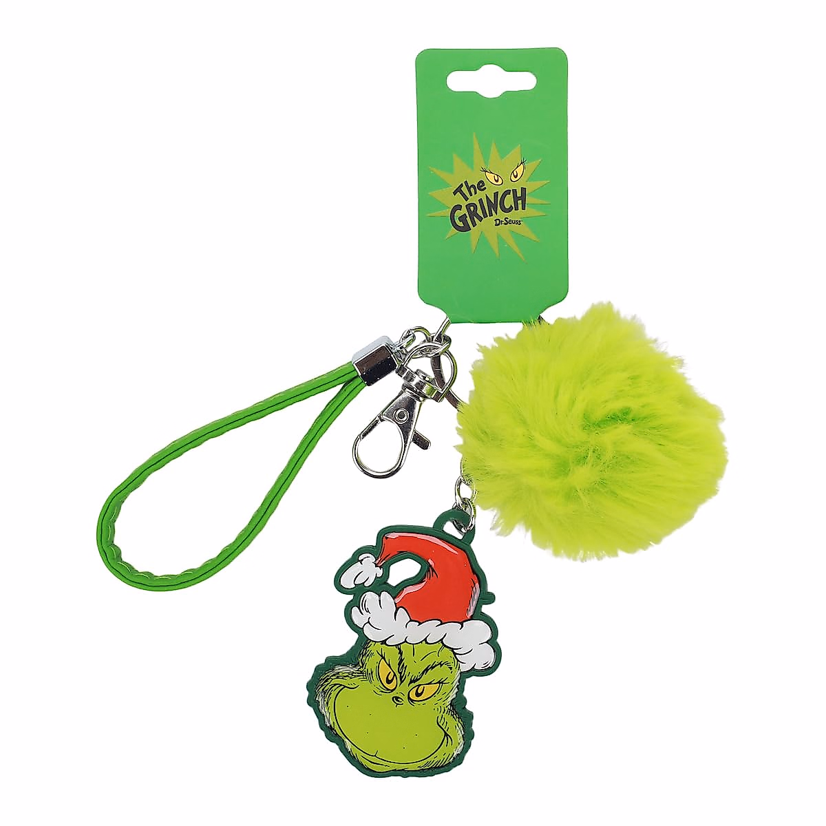 Bioworld Grinch Zinc Alloy Keychain with Green Pom Pom