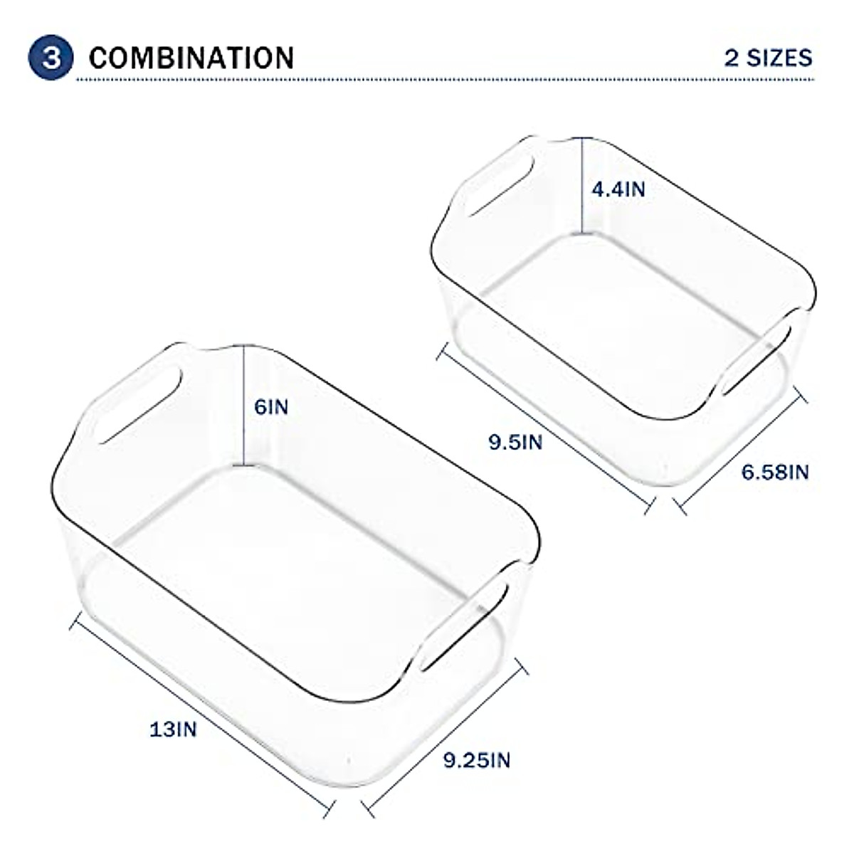 Clear Storage Bins for Organizing,3 Pack Large Size Kitchen Plastic Bin,Multi-Use Organizer Bins for Pantry/Home/Bathroom/refrigerator/Cabinet,The SOHO Collection with handles Stackable container