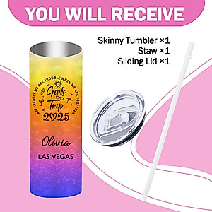 Personalized Girls Trip Tumblers with Name, Beach Cruise Insulated Cup with Lid and Straw, Girls Weekend Gift for Women, 2025 Girl Trip Gifts, Family Vacation Tumbler, Bachelorette Party Cups